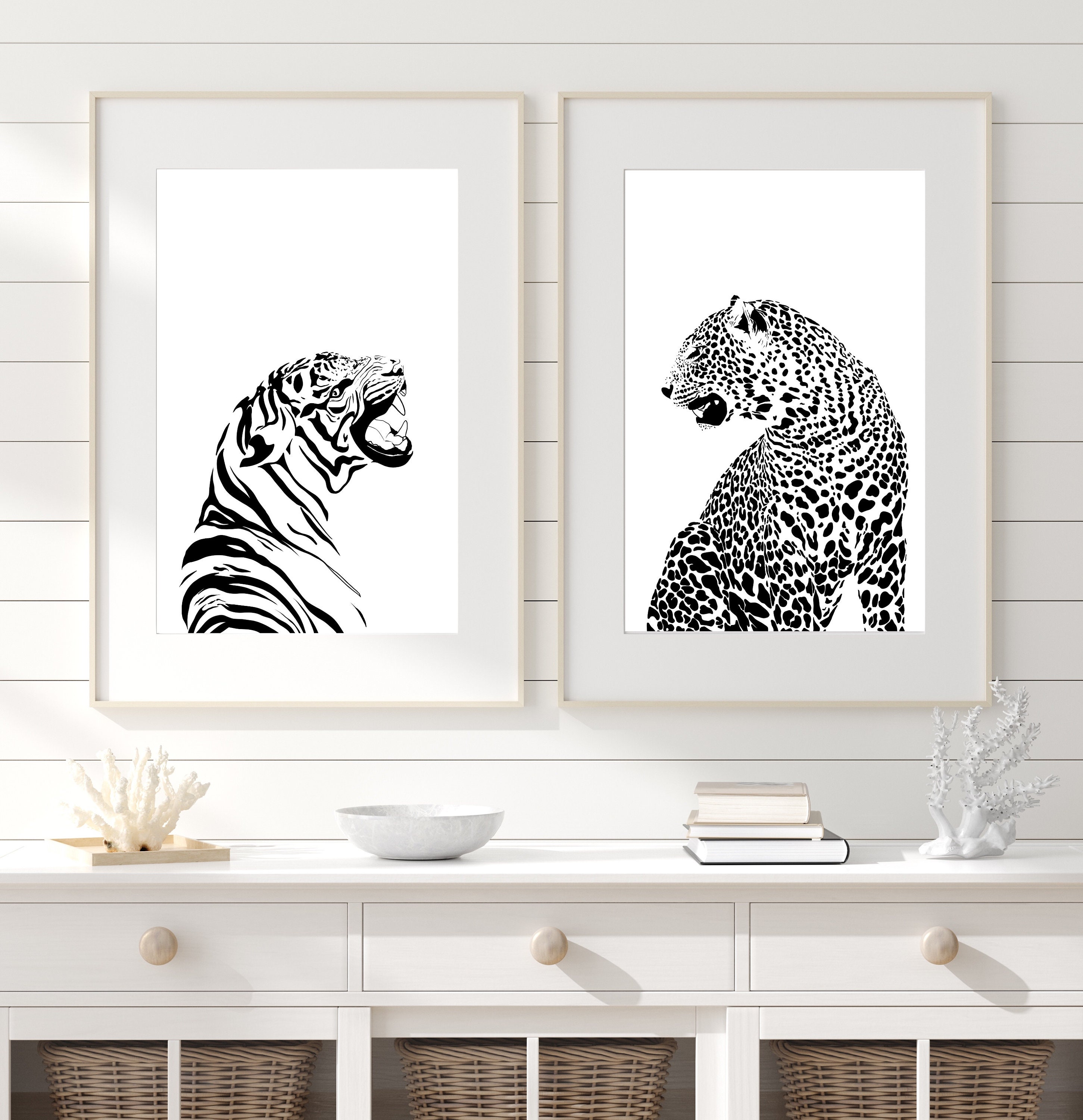 Big Cats Art Print Set of 3 Tiger Art Print Set of 3 Prints Leopard Art ...
