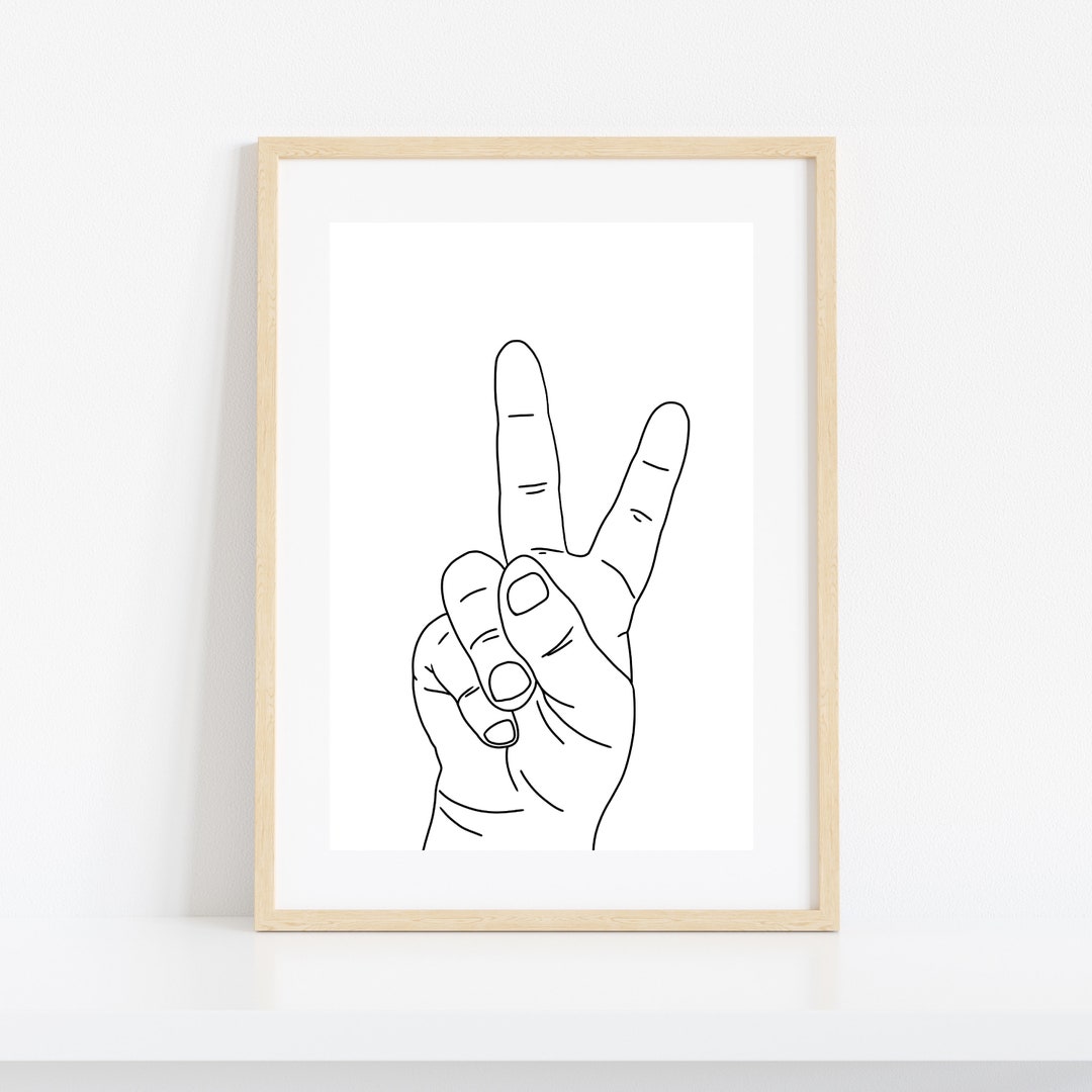 Peace Out - Peace Fingers - Peace Sign - Hand Gesture - Line Art Print ...