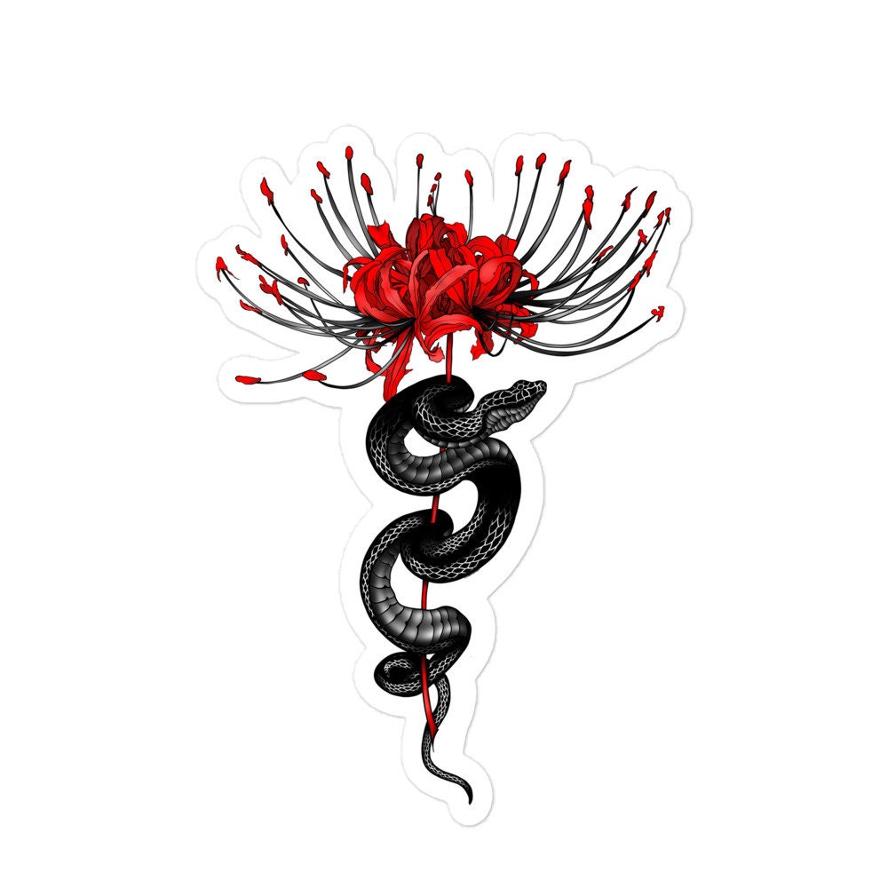 Snake Sticker - Spider Lily Sticker - Tattoo Sticker - Animal Sticker ...