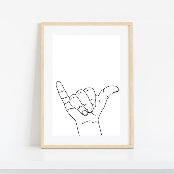 Shaka Hand Hang Loose Surfer Dude Hand Gesture Line - Etsy