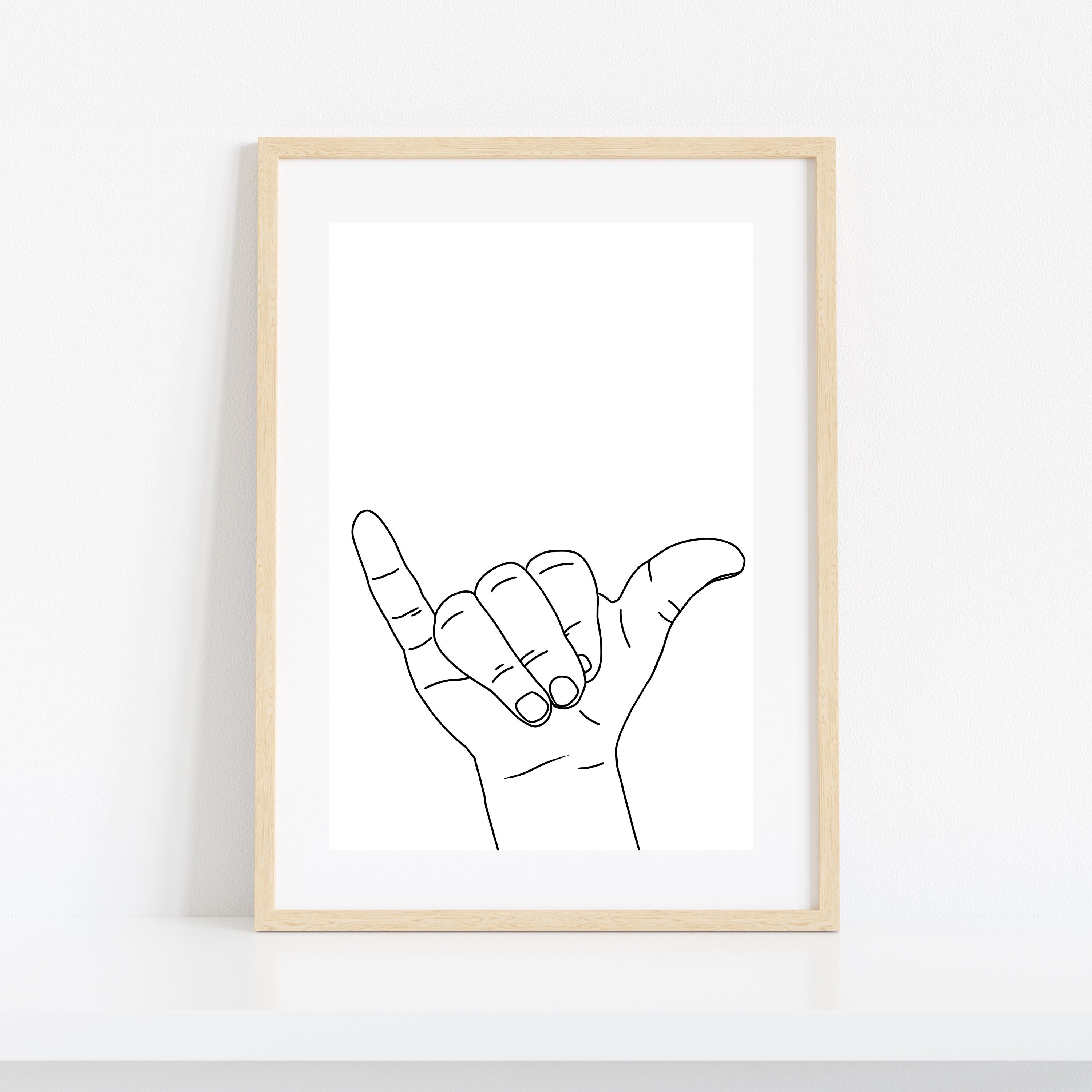 Shaka Hand - Hang Loose - Surfer Dude - Hand Gesture - Line Art Print ...