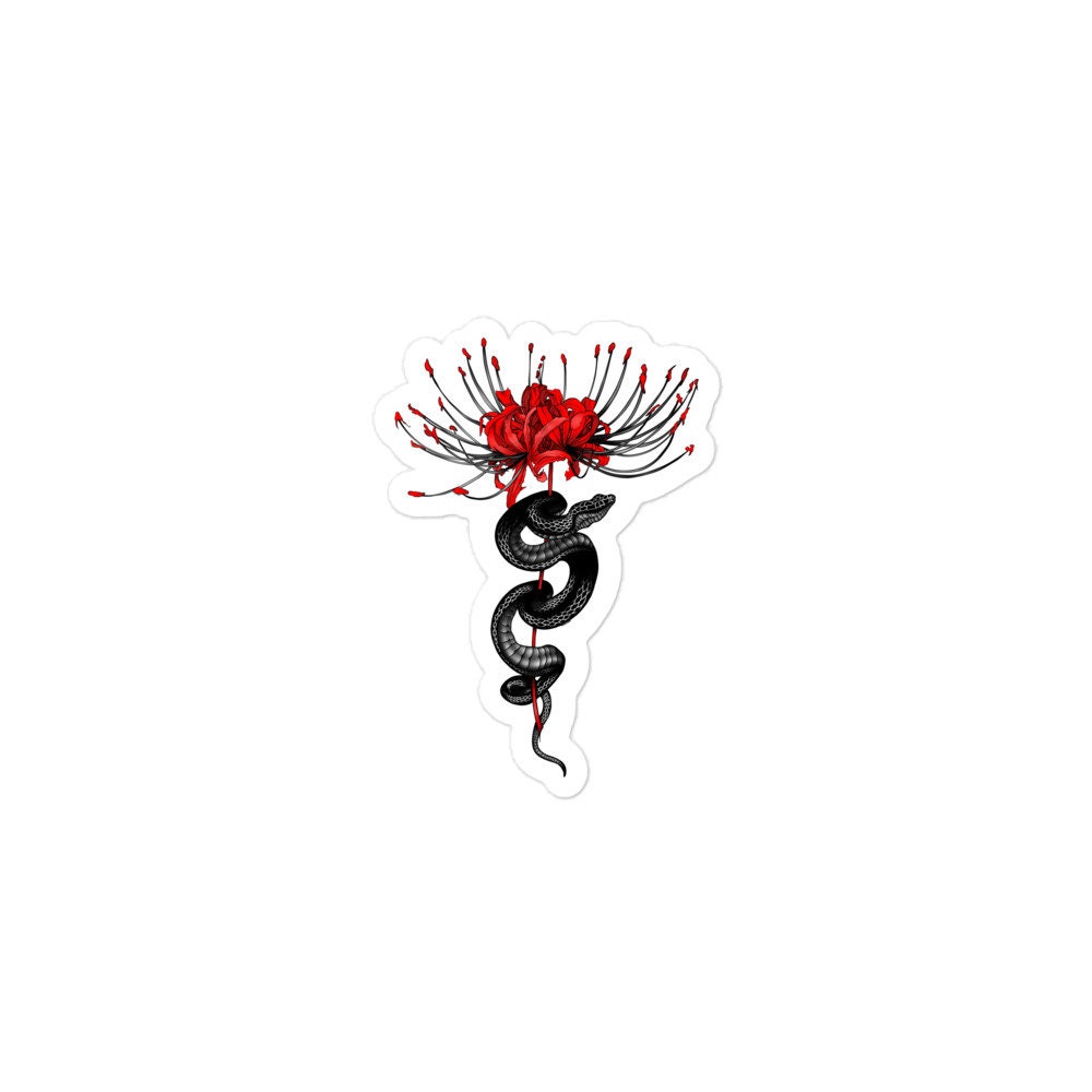 Snake Sticker - Spider Lily Sticker - Tattoo Sticker - Animal Sticker ...
