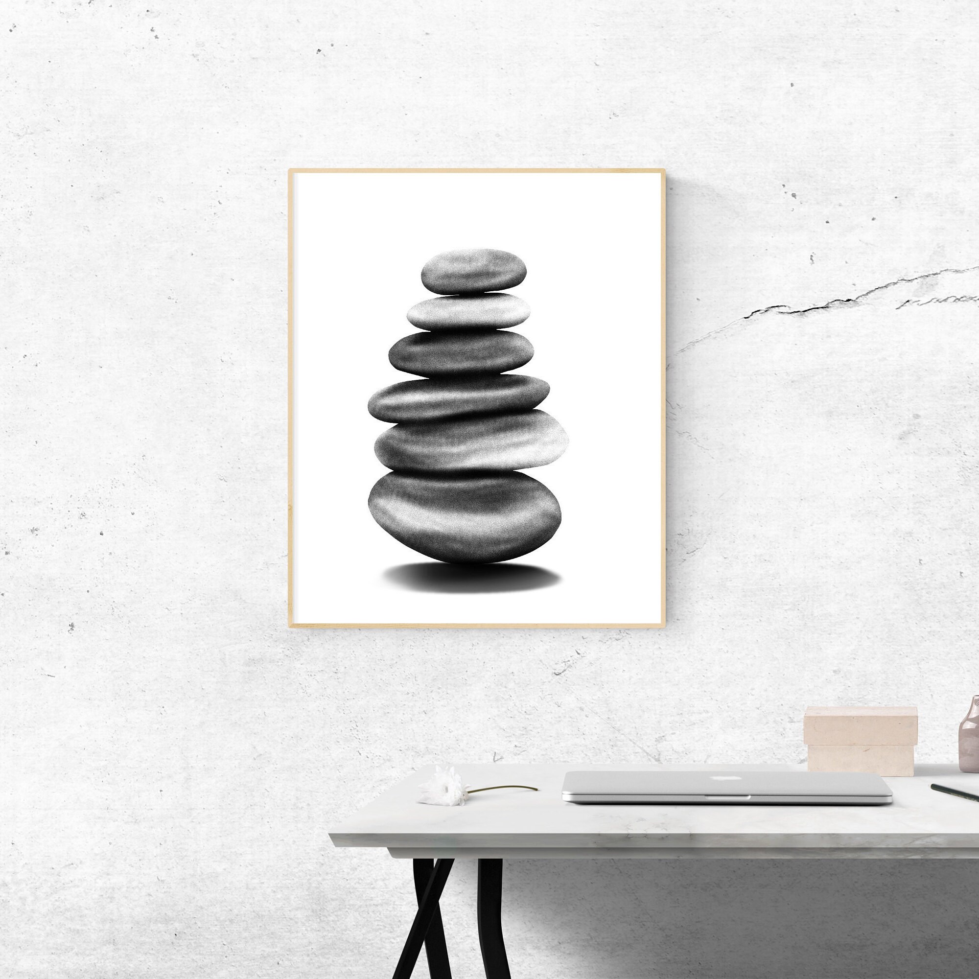 Pebble Stack Art Print - Ocean Decor - Printable Wall Art - Instant ...