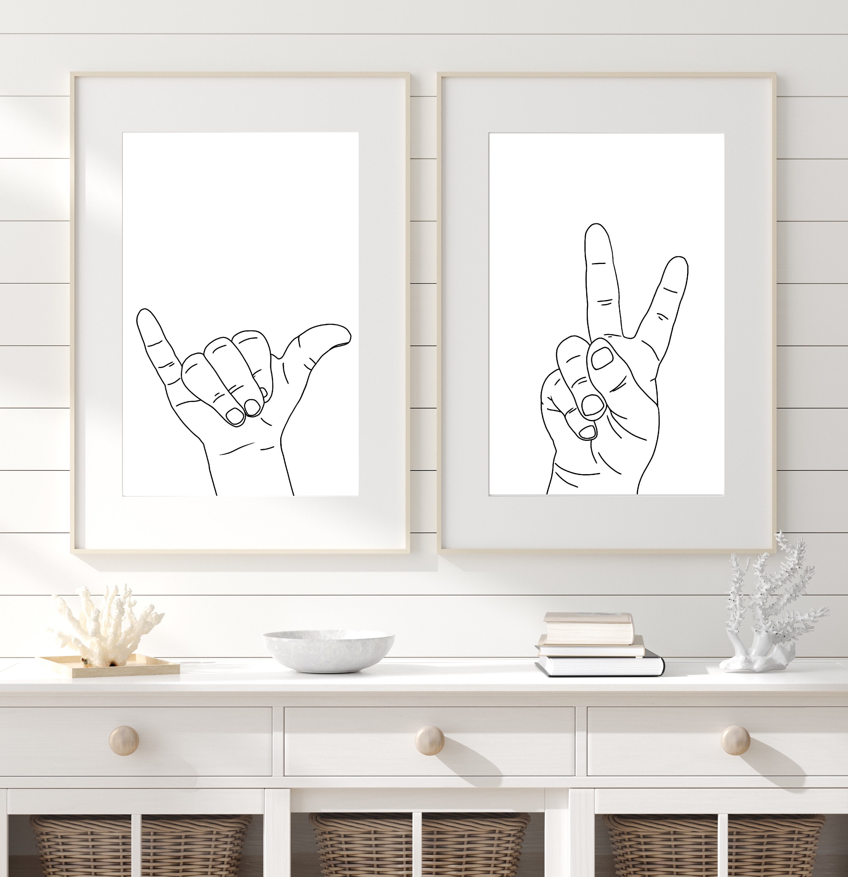 Shaka Hand - Hang Loose - Surfer Dude - Hand Gesture - Line Art Print ...
