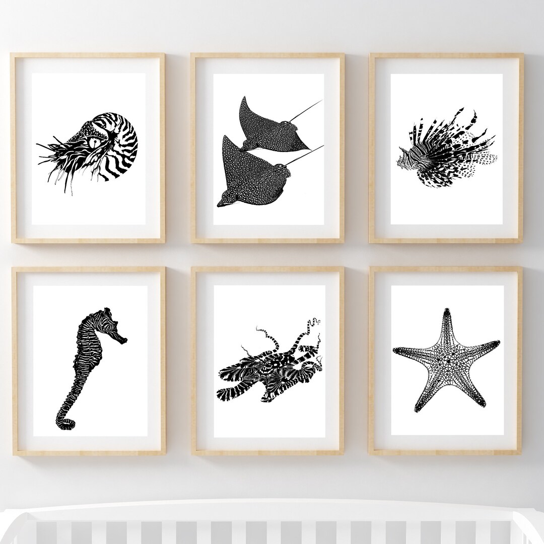 Sea Creatures Art Print Set: Minimalist Ocean Animals (digital Download ...