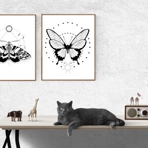 Moth Art Print Butterfly Art Print Sun and Moon Set of 2 Prints ...