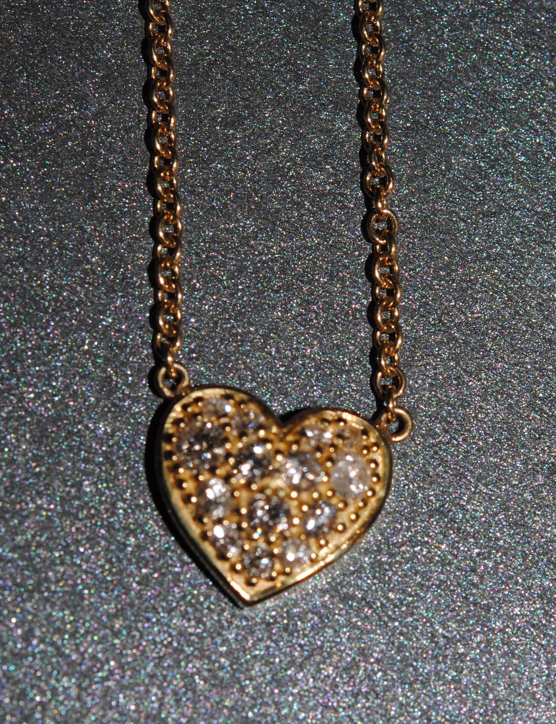 Designer 18KT Yellow Gold Paved Heart Sprinkle Diamond Necklace - Etsy