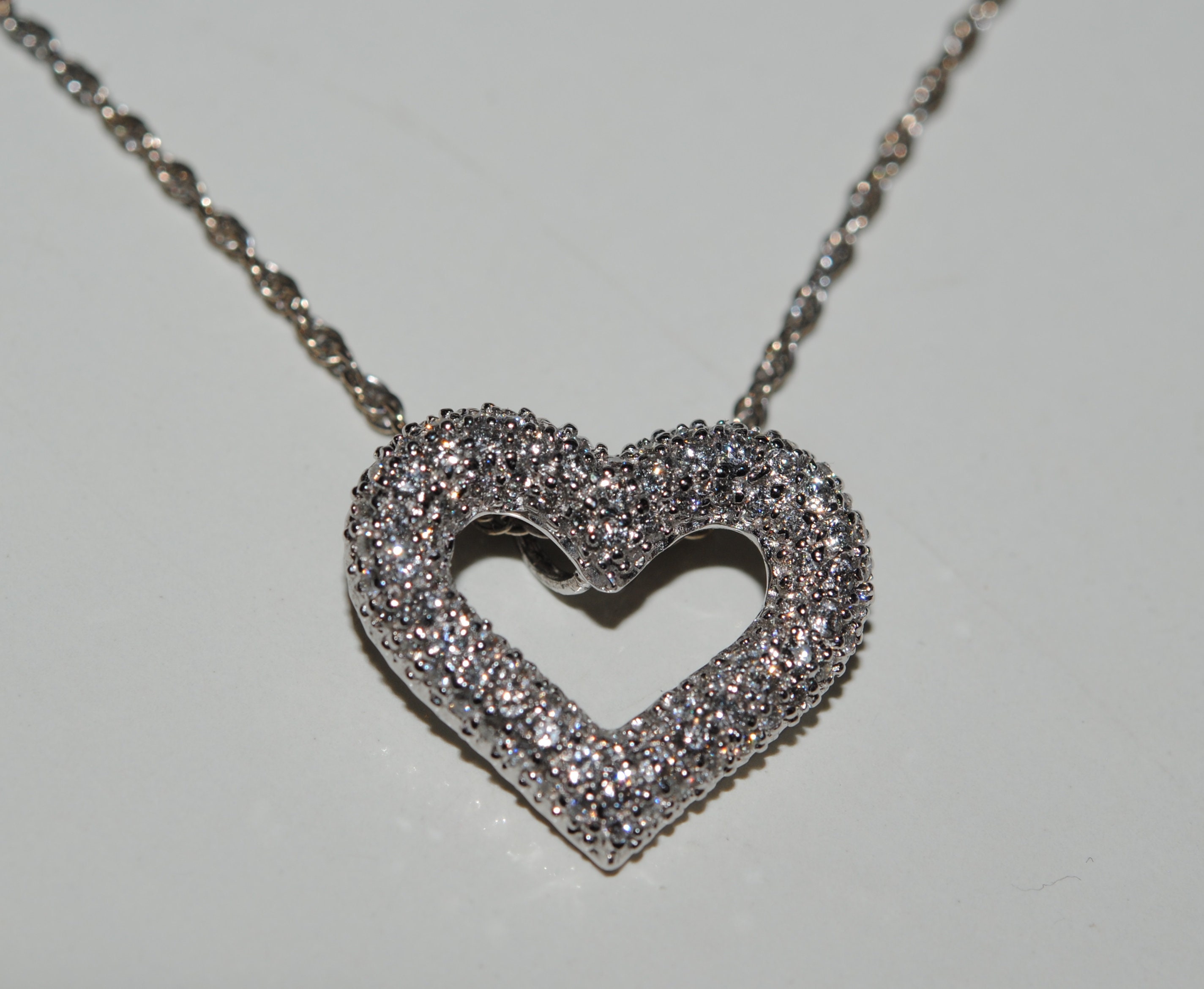 Diamond Paved Heart White Gold Pendant Necklace - Etsy