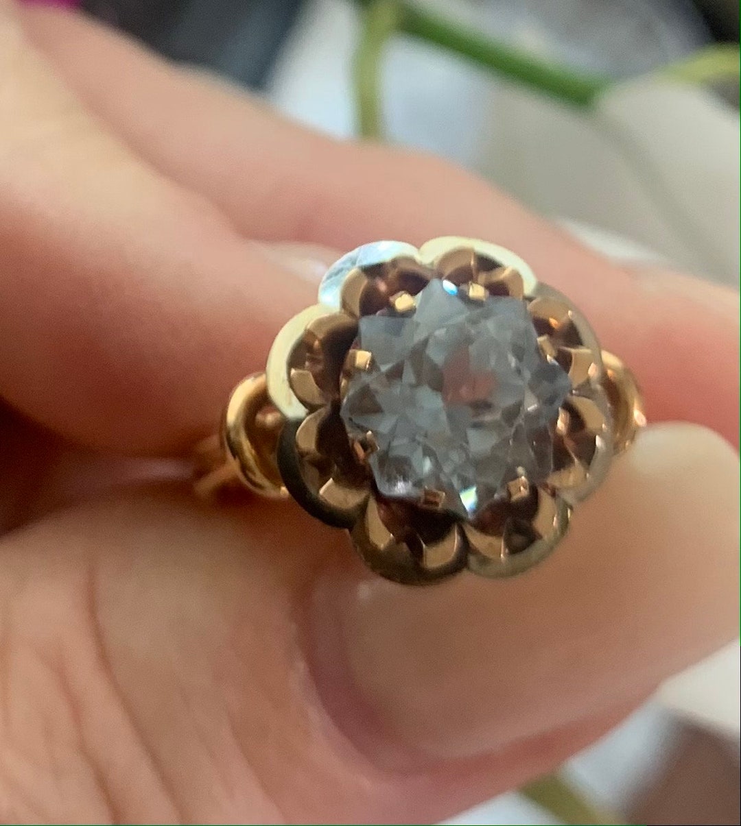 Antique Grey Blue Zircon 18KT Hallmarked Pink Yellow Gold Estate Ring ...
