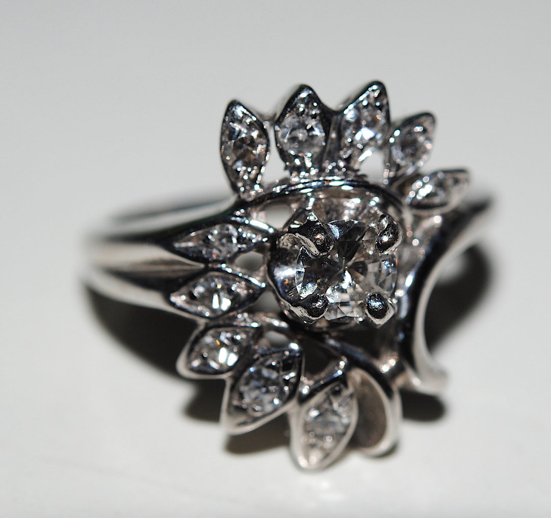 Vintage White Gold Diamond Fan Motif Estate Ring - Etsy
