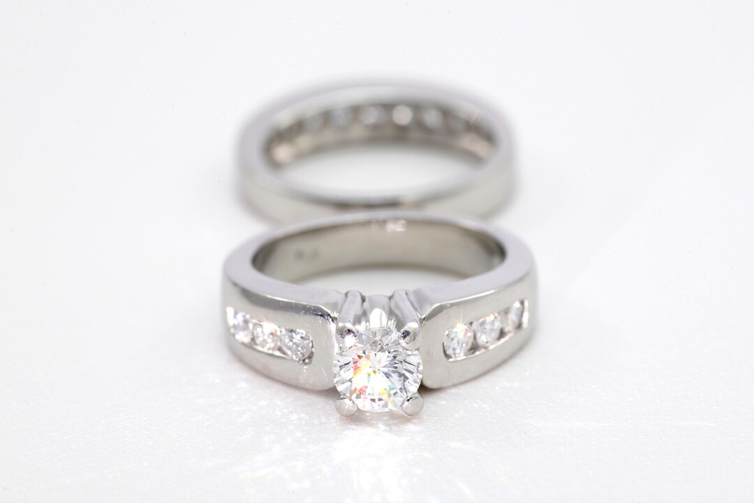 Platinum Wedding Set - 22.06 Gram Platinum Engagement Ring and Wedding ...