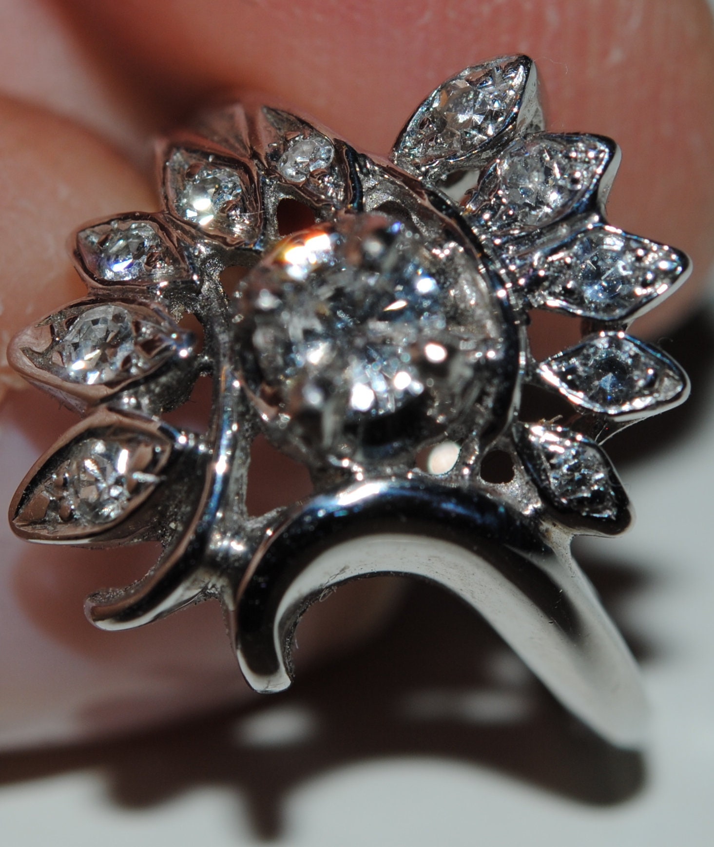 Vintage White Gold Diamond Fan Motif Estate Ring - Etsy