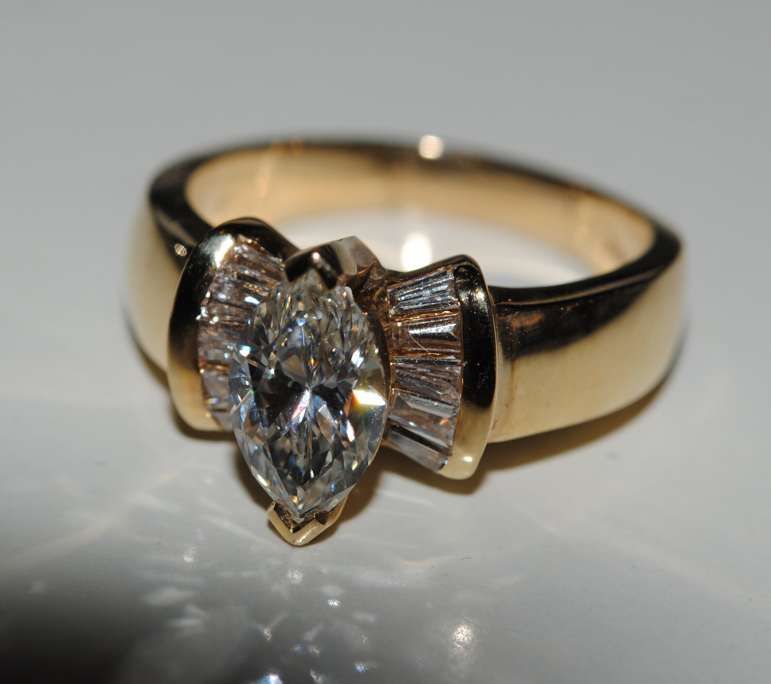 Vintage 1.20 CT Marquis Diamond Yellow Gold Engagement Ring Baguette ... Vintage 1.20 CT Marquis Diamond Yellow Gold Engagement Ring Baguette ...