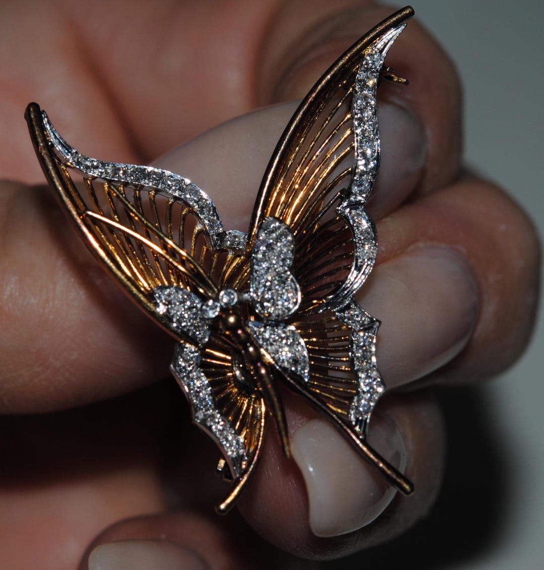 Vintage Diamond Detailed BUTTERFLY Brooch 18KT Y GOLD DIAMOND - Etsy