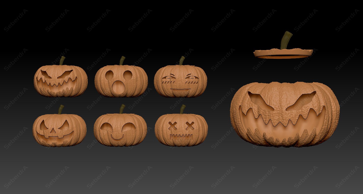 3D Model of Halloween-pumpkin-set STL for 3D Print - Etsy