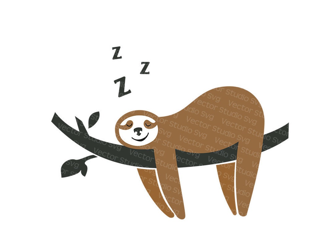 Sloth Svg Dxf Eps Pdf Png, Sleeping Sloth on Branch, Napping Sloth ...