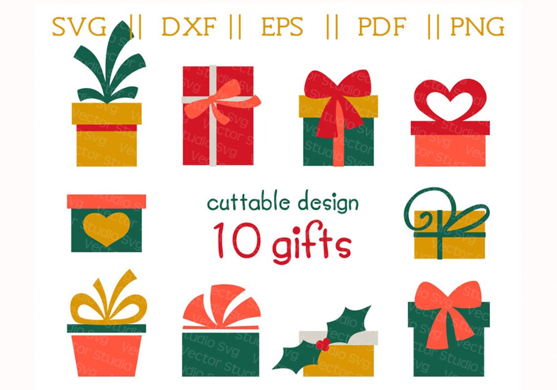 10 Gift Boxes Cut Files Svg Bundle of Cuttable Christmas | Etsy