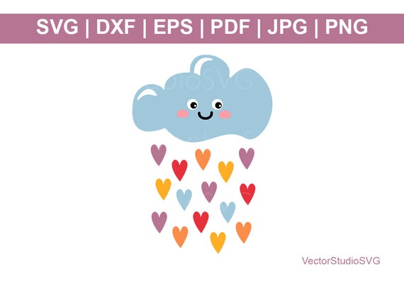 Cute Cartoon Cloud Svg Rain Cloud Svg Heart Raindrops | Etsy