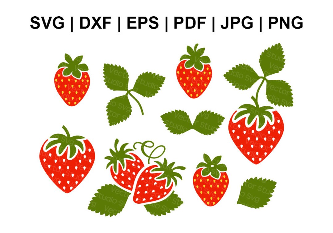 Strawberry Svg Bundle, Cut Files - Svg Dxf Eps Pdf Jpg Png - Commercial ...