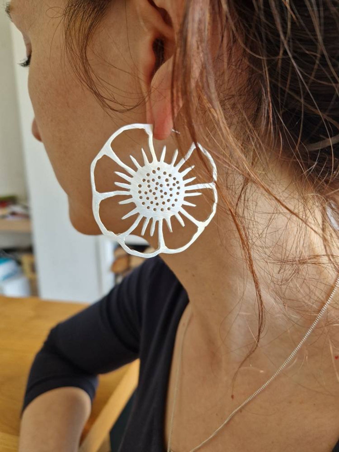 Large Poppy Disc Earrings,- Large Hoop Earrings-flower Earrings-large ...