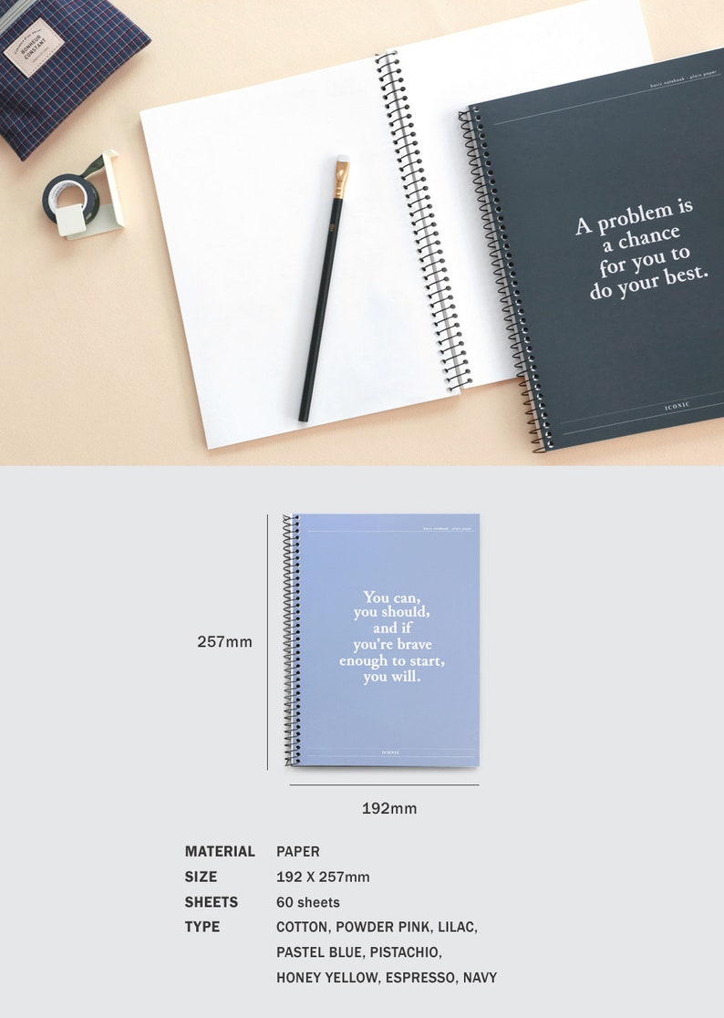 SPRING BLANK NOTEBOOK 8 colors Large Notebook Writing | Etsy