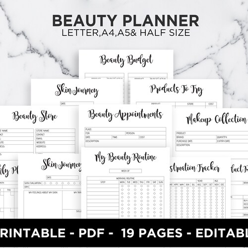 Beauty Routine Printable Planner. Self Care Journal. Skincare - Etsy