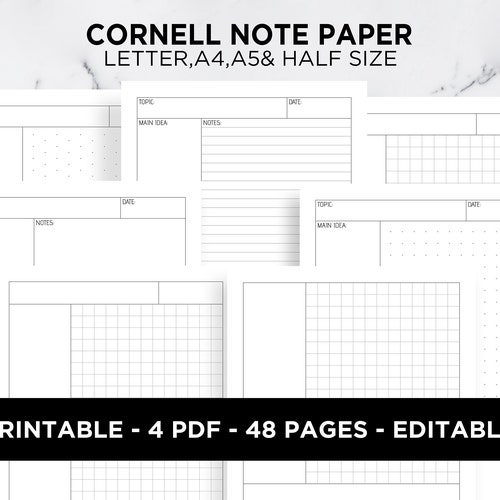 Student Note Taking Template Printable Pack A4 A5 and - Etsy