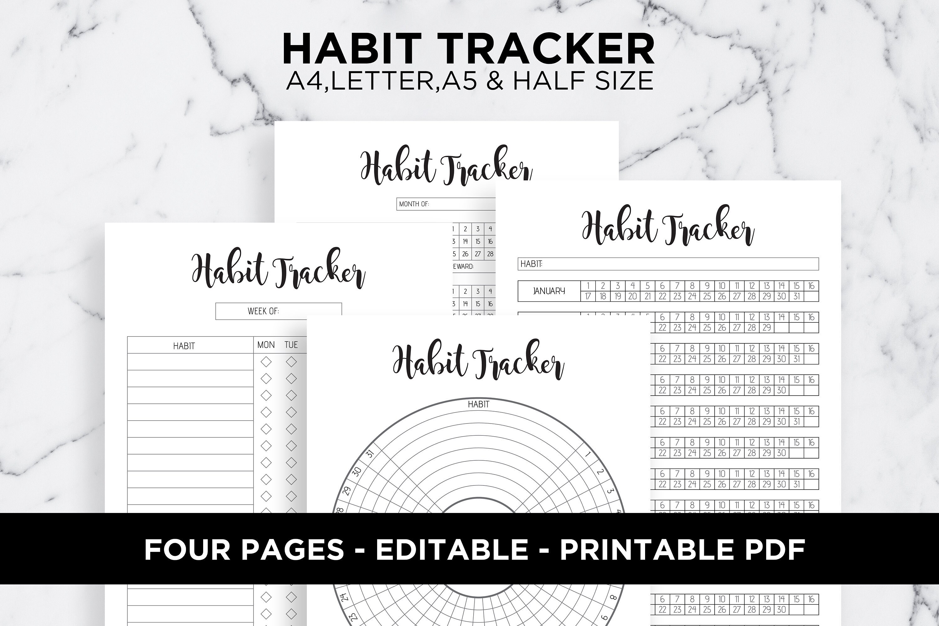 Habit Tracker Habits Tracker Habit Chart Daily Weekly Monthly | Etsy