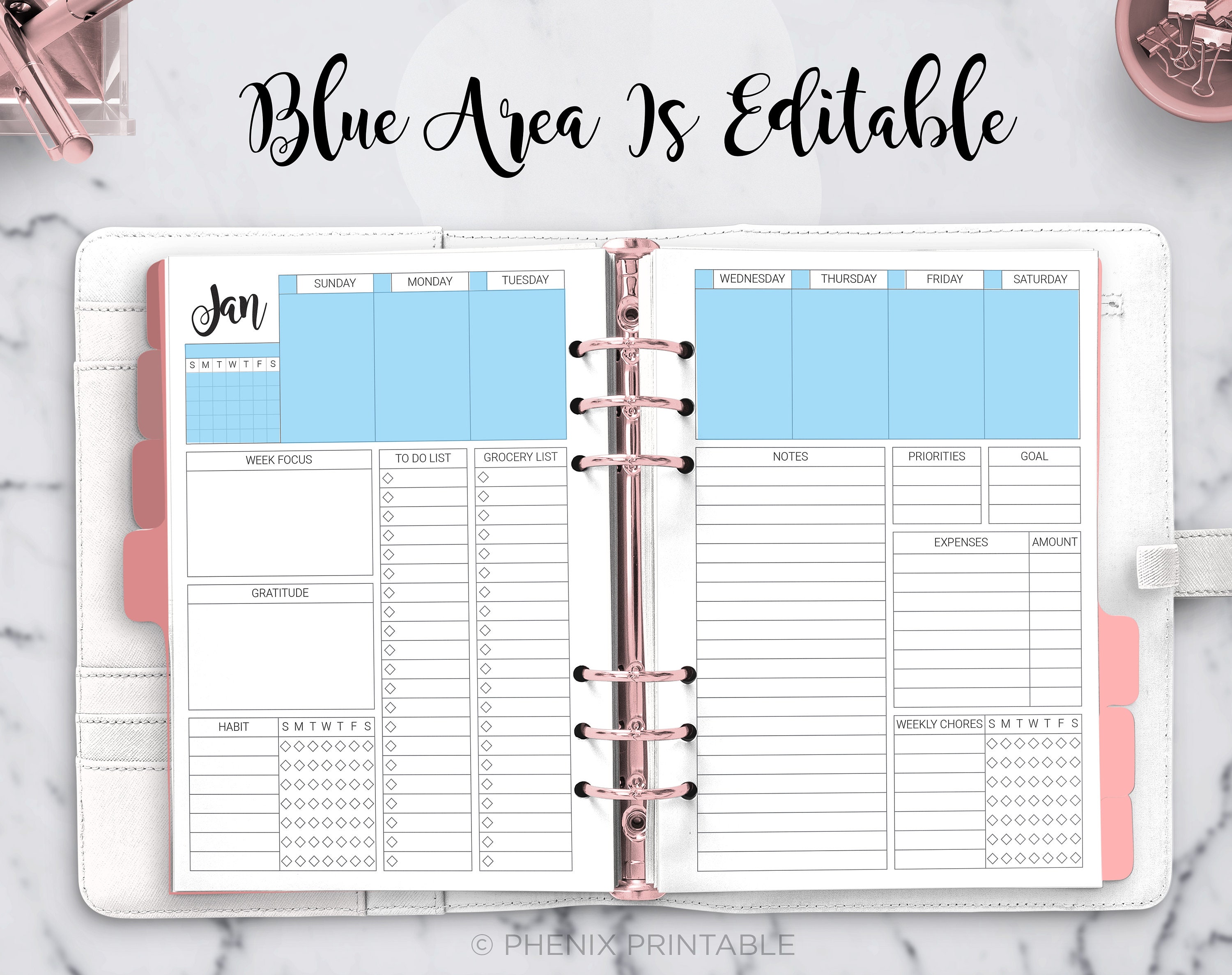 Week at a Glance Planner, Undated Weekly Layout (PDF Printable) - Etsy