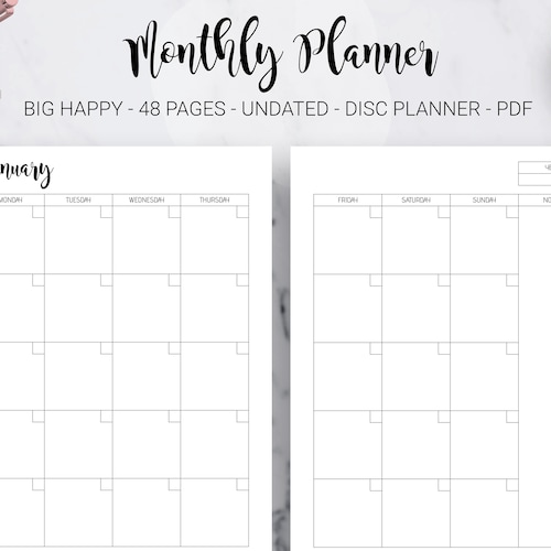 Editable Classic Happy Planner Monthly Calendar Inserts | Etsy