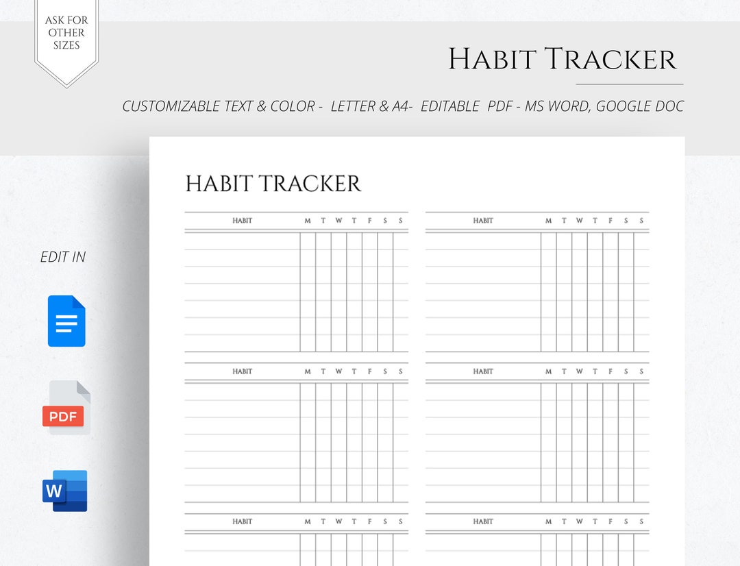 EDITABLE Weekly Habit Tracker Habit Tracker Template Routine Tracker 7 ...
