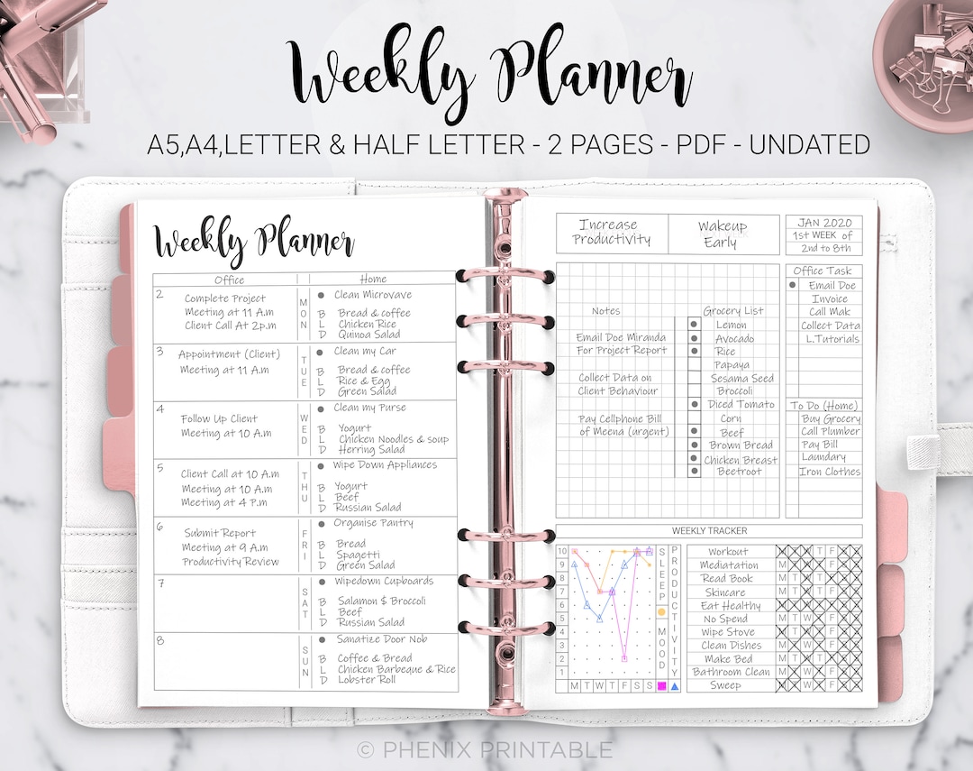 Weekly Planner Printable: Habit, Mood & Sleep Tracker (a5/a4/letter ...