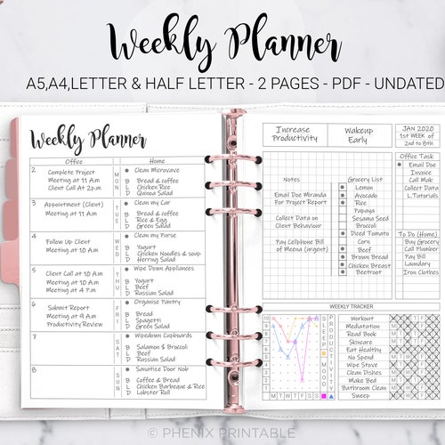 Weekly Planner Insert Printable letter A4 A5 and Half - Etsy
