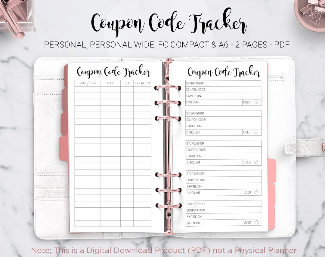 Coupon Code Tracker Organizer Discount Tracker Shop Shopping Coupon ...