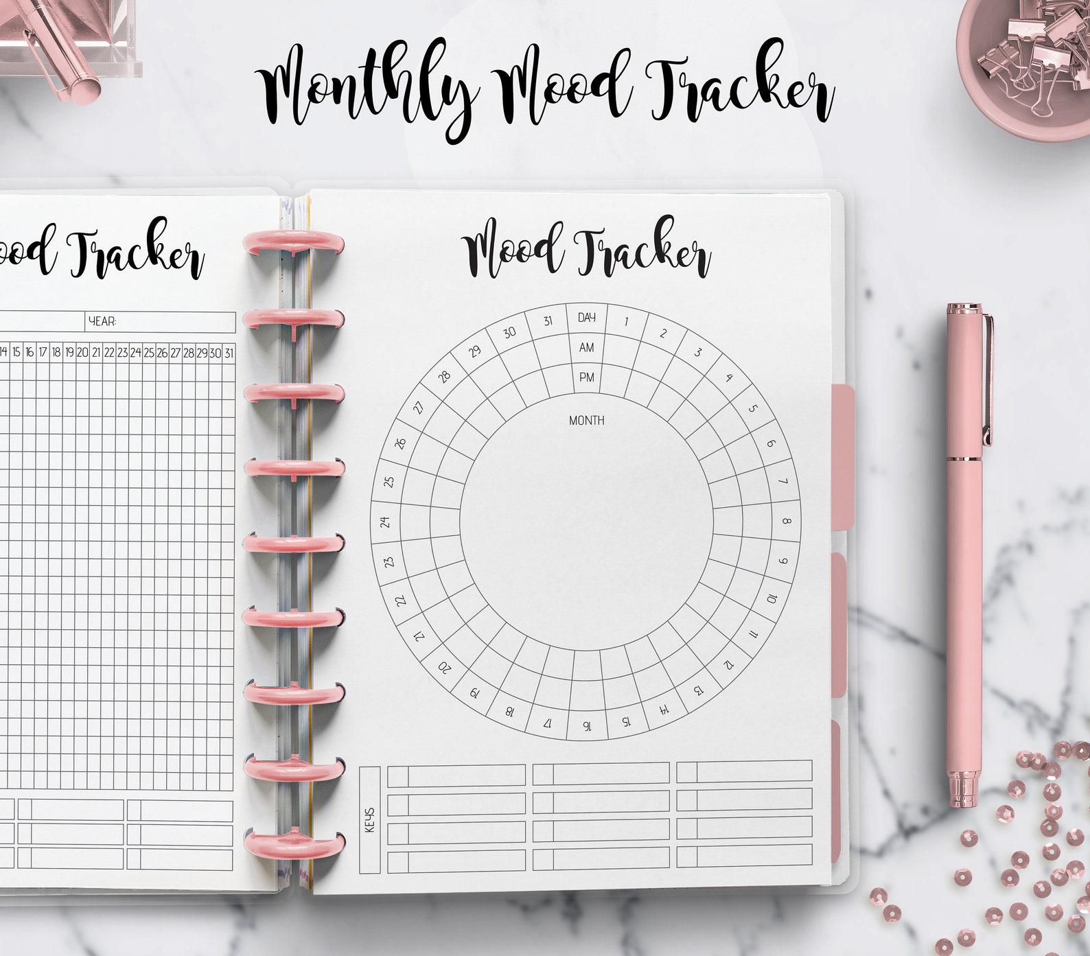 Mood Tracker Monthly Yearly Mood Chart Bullet Journal Mood - Etsy