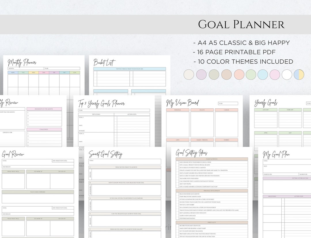Printable Goal Planner Goal Tracker SMART Goal Setting Kit Monthly ...