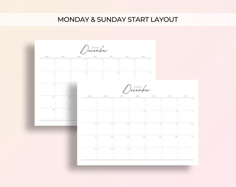 2025 Monthly Calendar Printable, A3 A4 A5 Letter Size (PDF) - Etsy