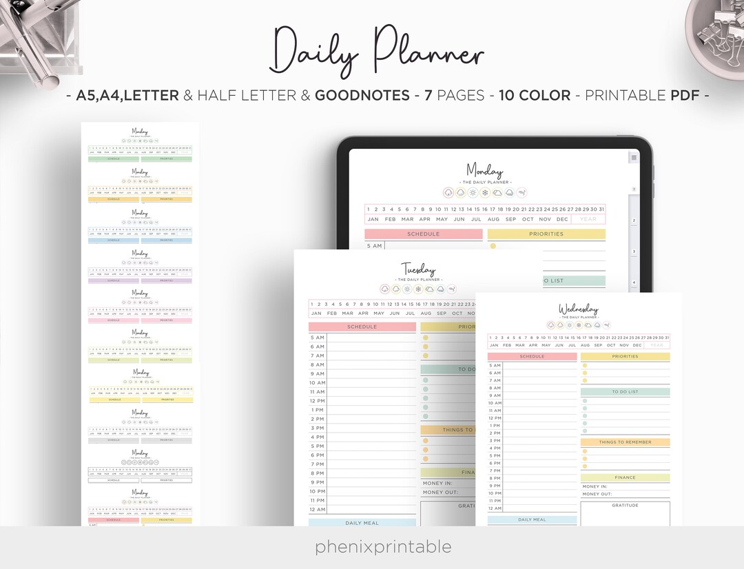 Daily Planner Day Planner Work Planner Weekly Hourly Planner Digital ...