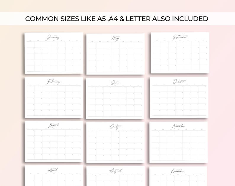 2025 Monthly Calendar Printable, A3 A4 A5 Letter Size (PDF) - Etsy