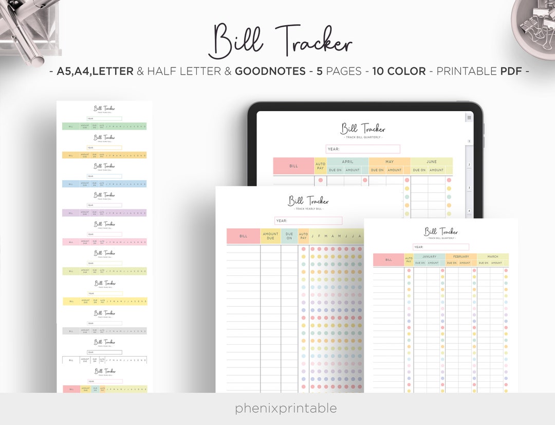 Bill Tracker Planner: Monthly, Yearly, Goodnotes iPad (PDF Printable ...