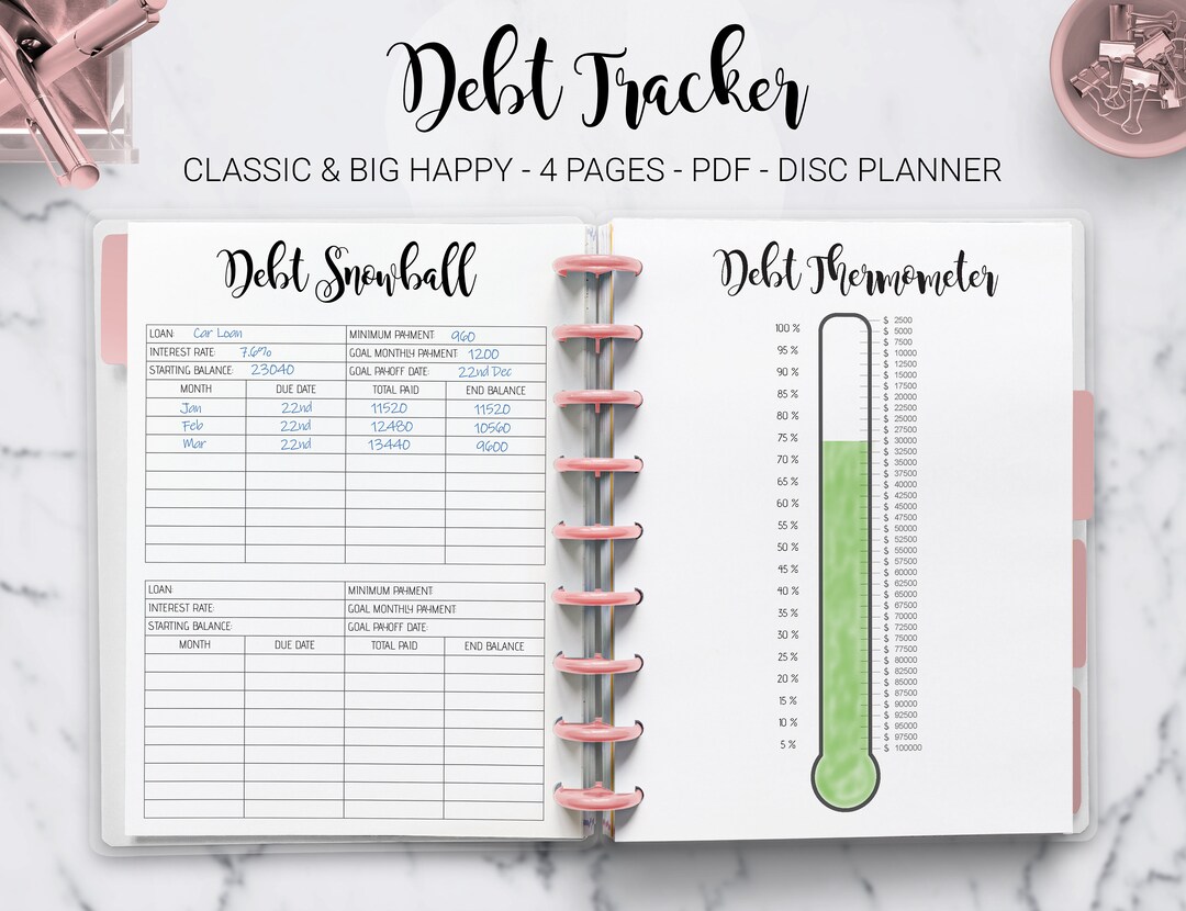 Debt Tracker Inserts | Snowball Payoff Calculator, Happy Planner (PDF ...