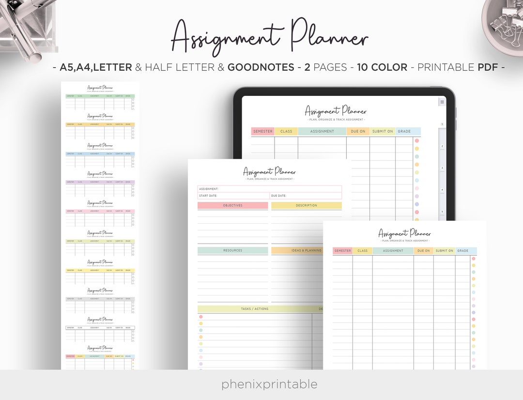 Assignment Planner Grade Tracker Homework Student Planner Study Digital ...