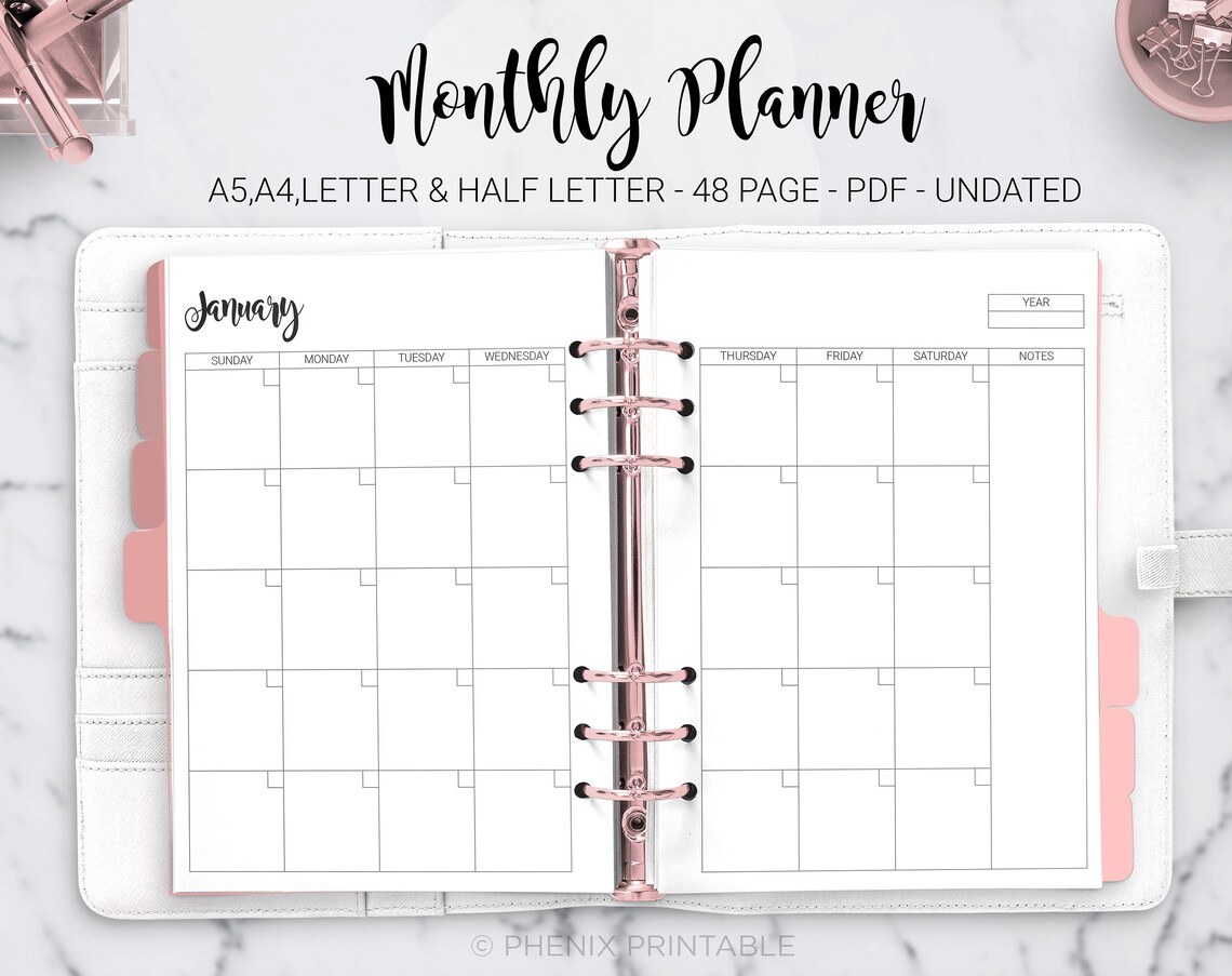 Monthly Planner Undated Month on Two Pages Monthly Layout - Etsy