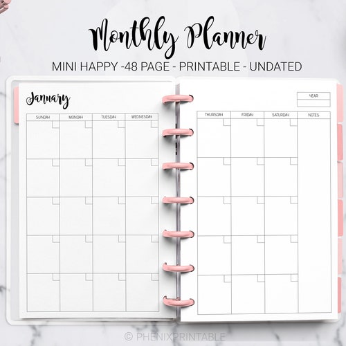 Undated Monthly Planner Calendar Journal Month on Two Page - Etsy