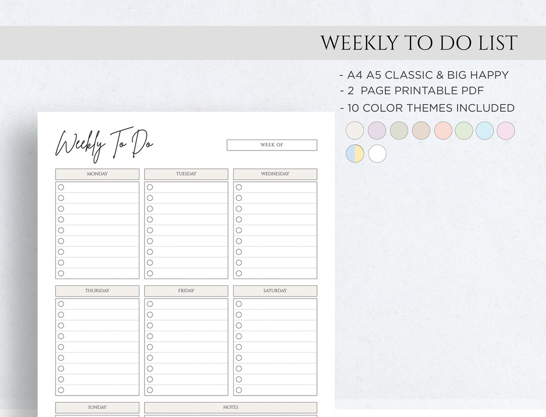 Weekly to Do List Printable, Weekly Task List Template Weekly Planner ...