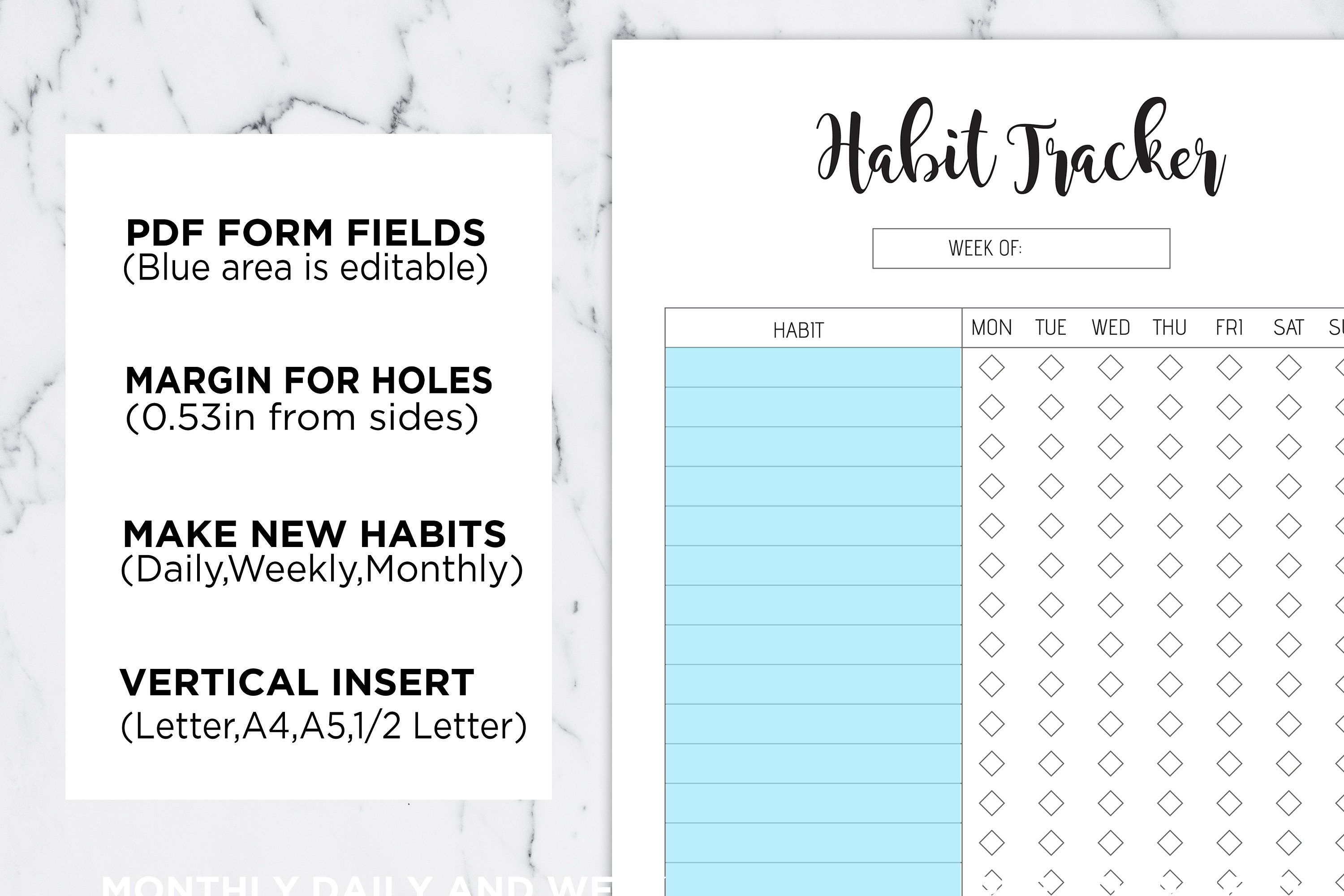 Habit Tracker Habits Tracker Habit Chart Daily Weekly Monthly | Etsy