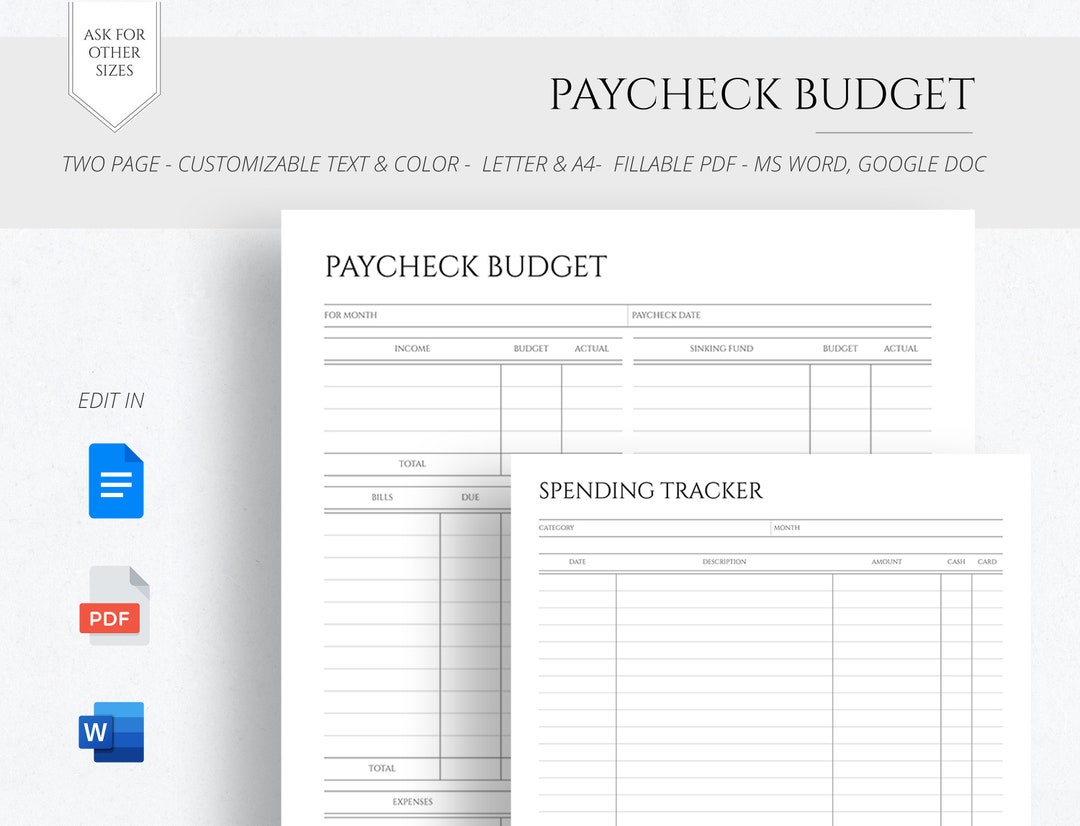 Editable Paycheck Budget Planner: Printable PDF, Google Docs, Word - Etsy
