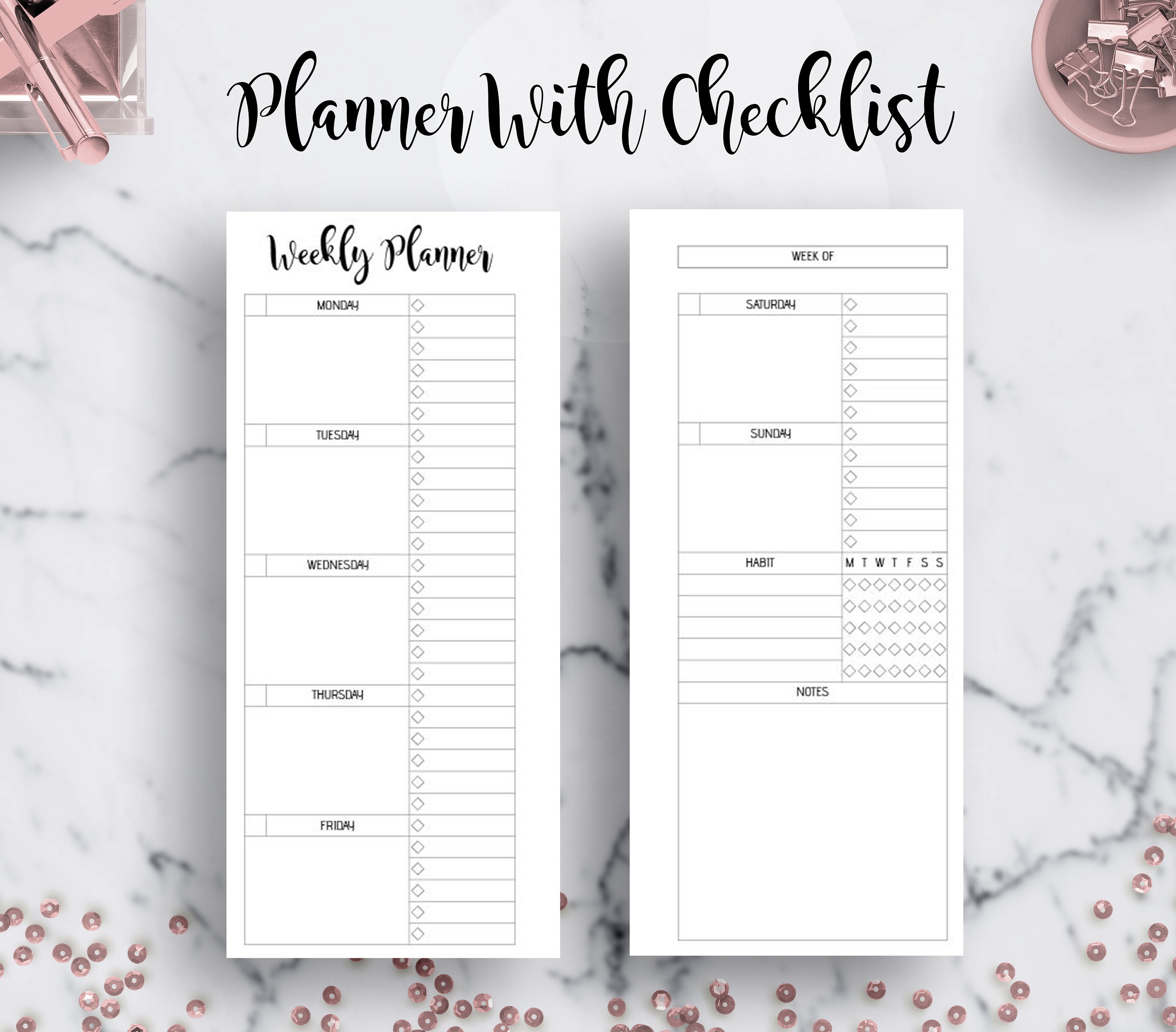 Weekly Planner Week on Two Pages Horizontal Undated Habit - Etsy