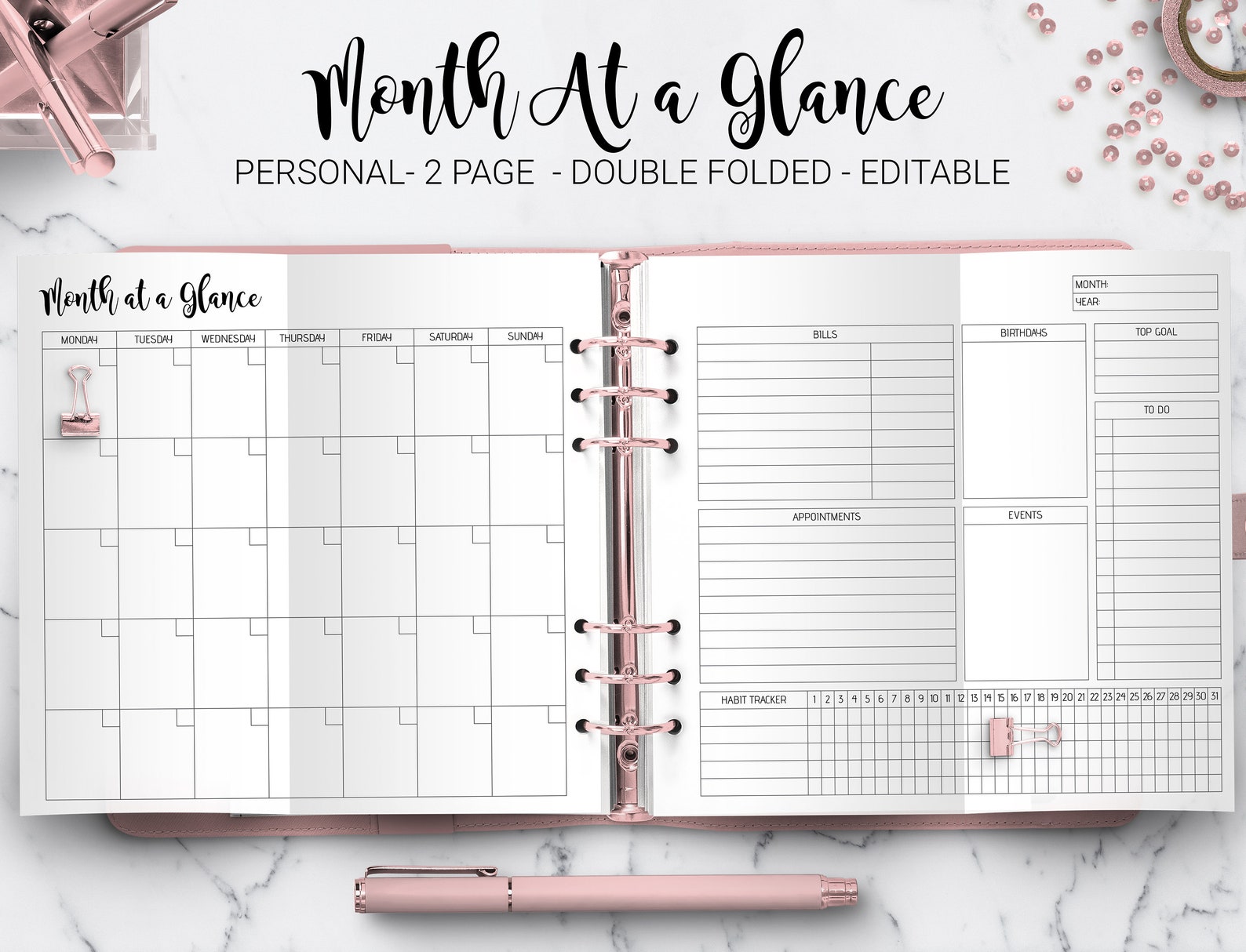 Month at a Glance Monthly Planner Undated Monthly Layout - Etsy
