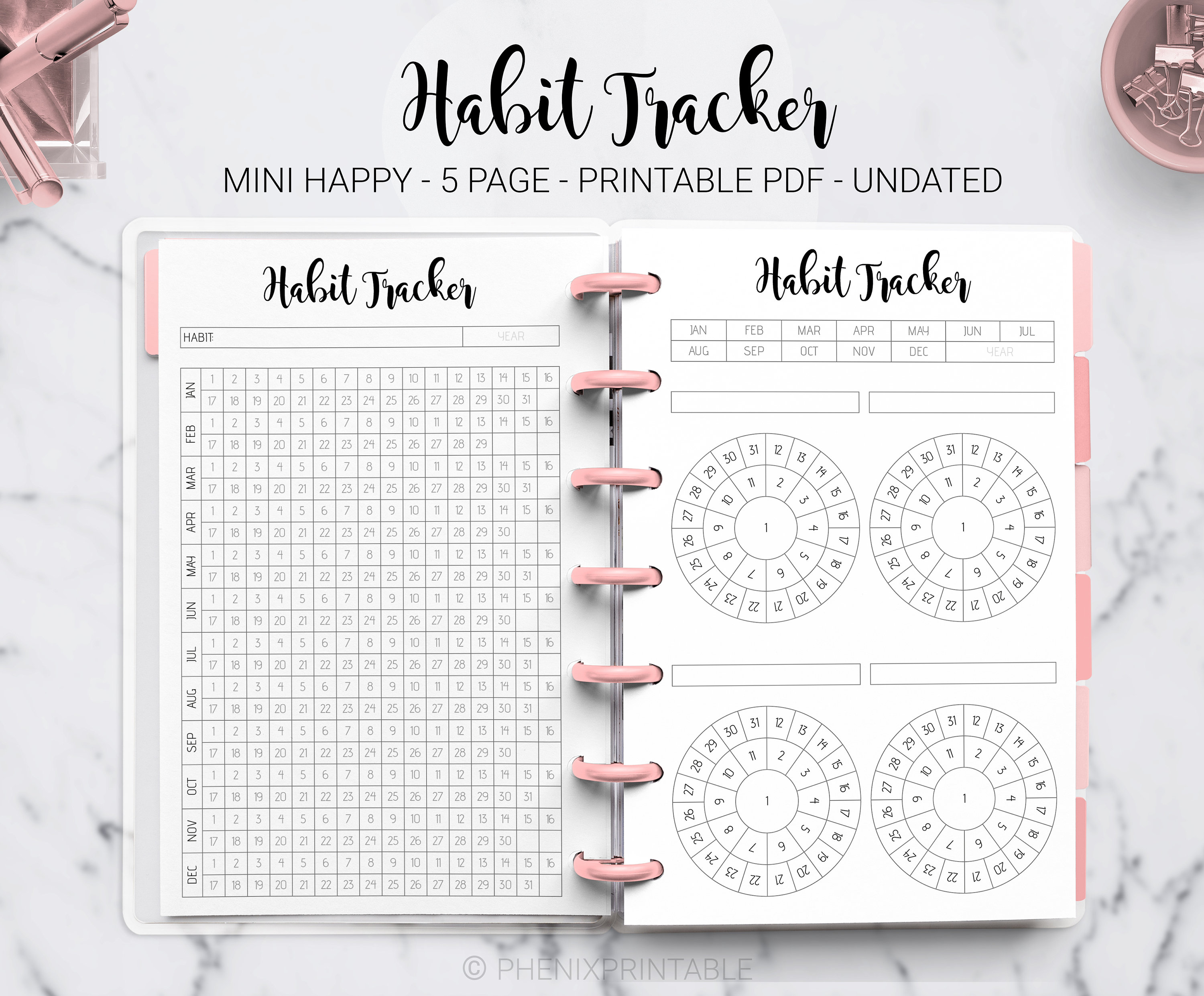 Paper Calendars & Planners Habit Tracker Printable Goal Planner Circle ...